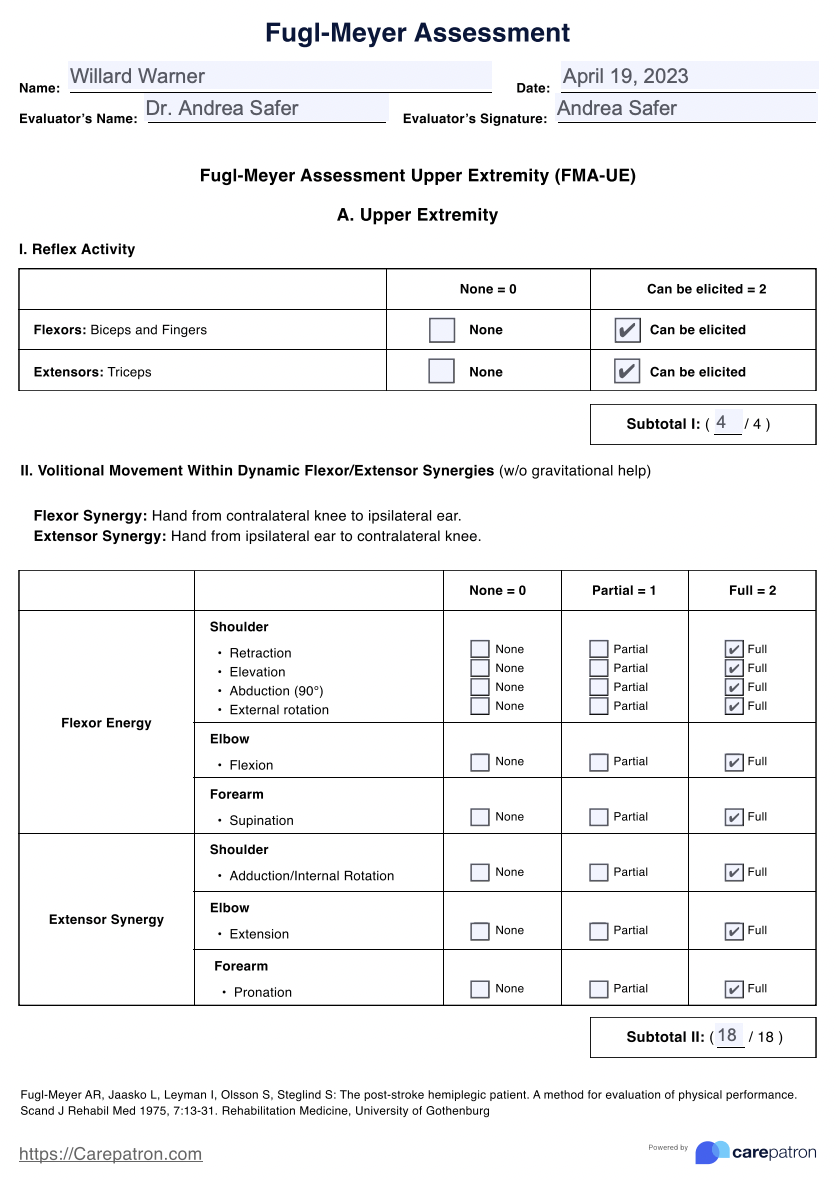 Fuglmeyer - Fugl Meyer Assessment (FMA) & Example | Free PDF Download vito-house.by